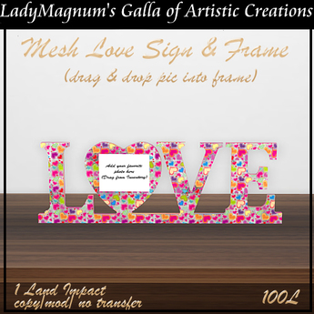 Second Life Marketplace - LadyMs Mesh Love Sign & Frame - Hippy Hearts 4