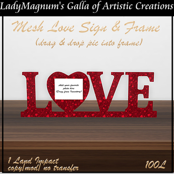 Second Life Marketplace - LadyMs Mesh Love Sign & Frame - Reds 3