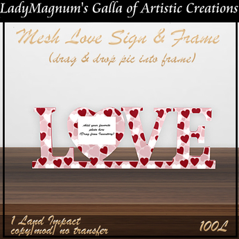 Second Life Marketplace - LadyMs Mesh Love Sign & Frame - Reds 5