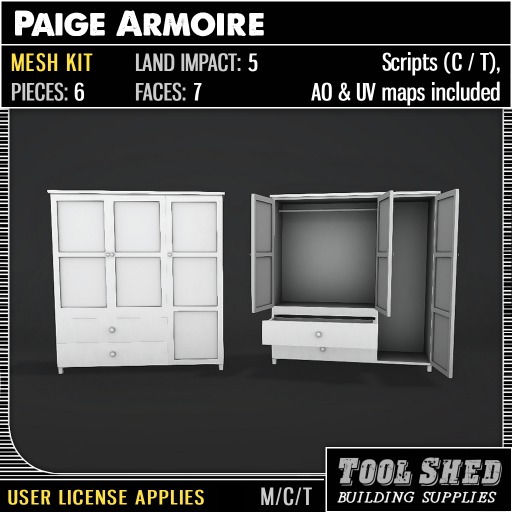 Second Life Marketplace - Tool Shed - Paige Armoire Mesh Kit