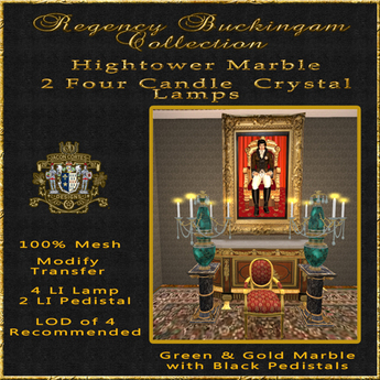 Second Life Marketplace - JDC Hightower Marble 4 Candle Crystal Lamp ...