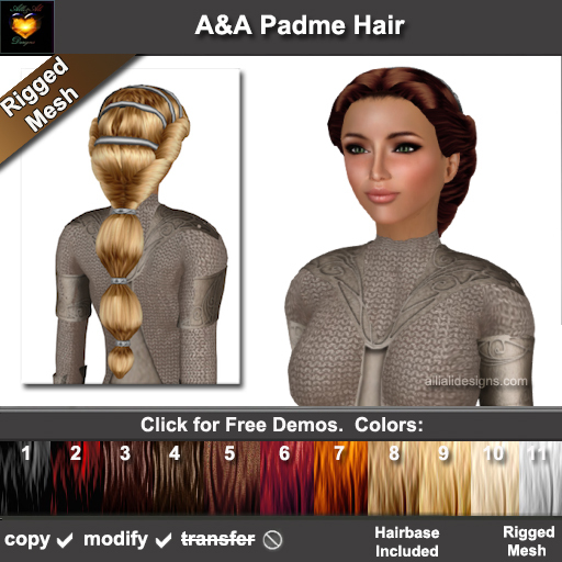 Second Life Marketplace - A&A Padme Hair Moonlight FUNCTIONAL DEMO ...