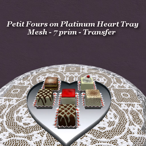 Second Life Marketplace - Petit Fours on Platinum Heart Tray