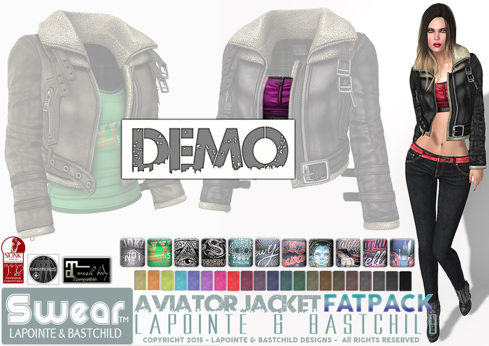 Second Life Marketplace - L&B - Leather Jacket - Aviator - Womens DEMO