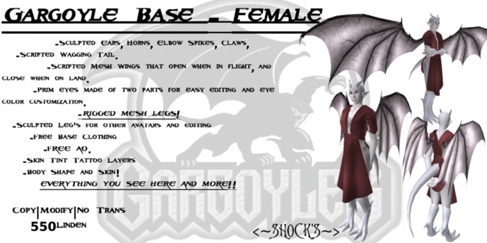 Second Life Marketplace - - Gargoyle Avatar Base - Female
