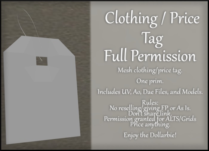 Second Life Marketplace - C* Clothing/Price Tag FP Mesh - Dollarbie