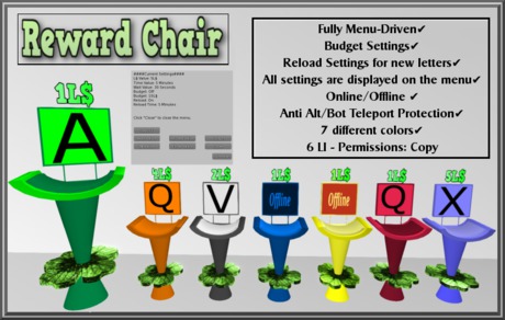 Second Life Marketplace - Reward Chair v2.5 - Completely Menu Driven