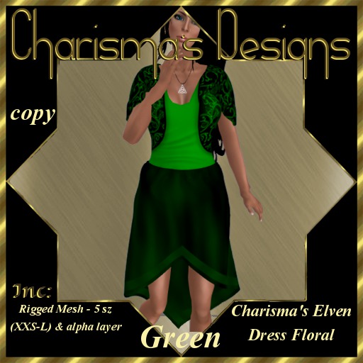 Second Life Marketplace - Charisma's Elven Dress Floral Green