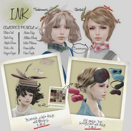 Second Life Marketplace - INK - Colored Pencil Hair w Shortcut: Pink/Purple