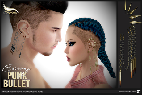 Second Life Marketplace - CODEX_Earrings Punk Bullets