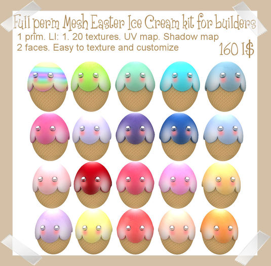 Second Life Marketplace - Full Perm MESH Easter Ice Cream kit for builders