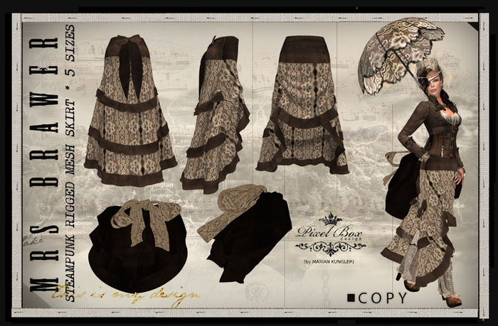 Second Life Marketplace - PIXEL BOX - Steampunk Skirt Long Mrs Brawer (b)