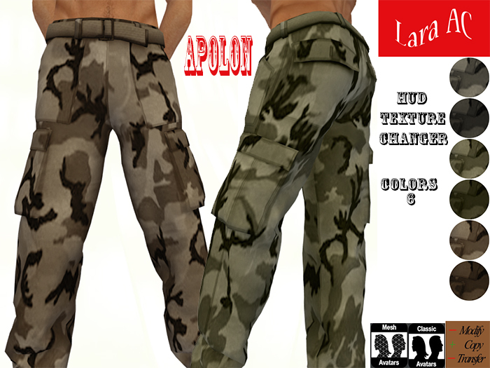 Second Life Marketplace - Lara AC Mesh Cargo Pants Apolon - HUD Texture ...
