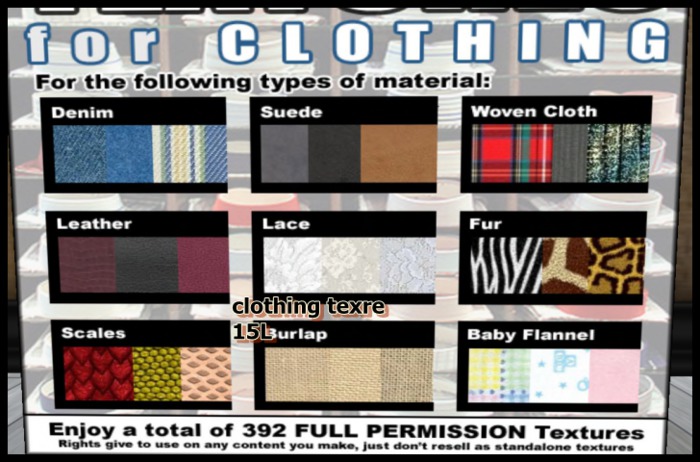 Second Life Marketplace - Clothing Textures - 392 full permission ...