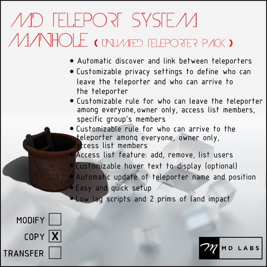 Second Life Marketplace - MD Teleport System - Manhole