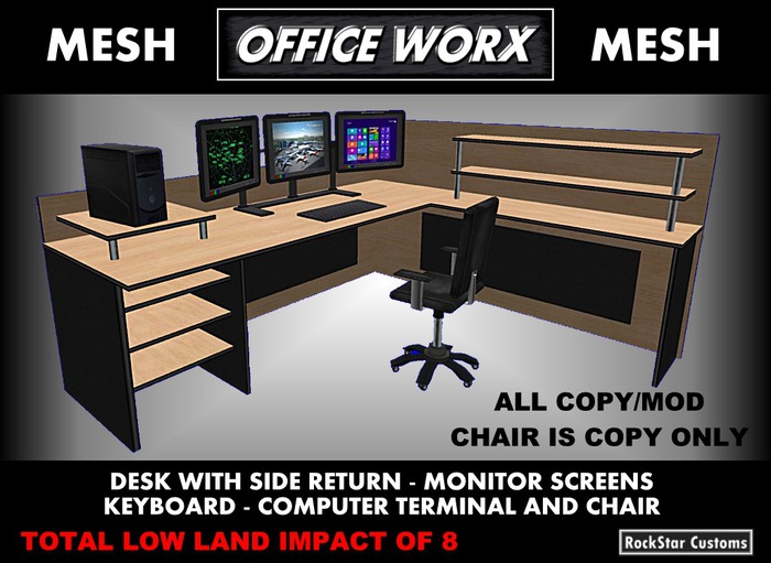 Second Life Marketplace - OFFICE WORX DESK WITH SIDE RETURN PACKAGE ...