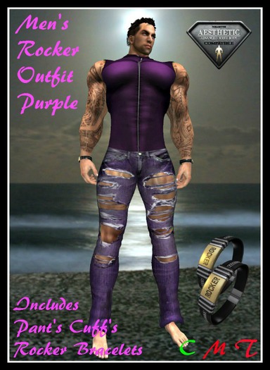 Second Life Marketplace - (LL) Mens Rocker Outfit Purple (AESTHETIC)