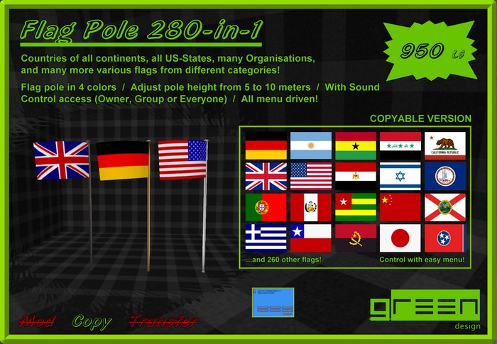 Second Life Marketplace - GD Flag Pole 280-in-1 COPYABLE [Countries, US ...