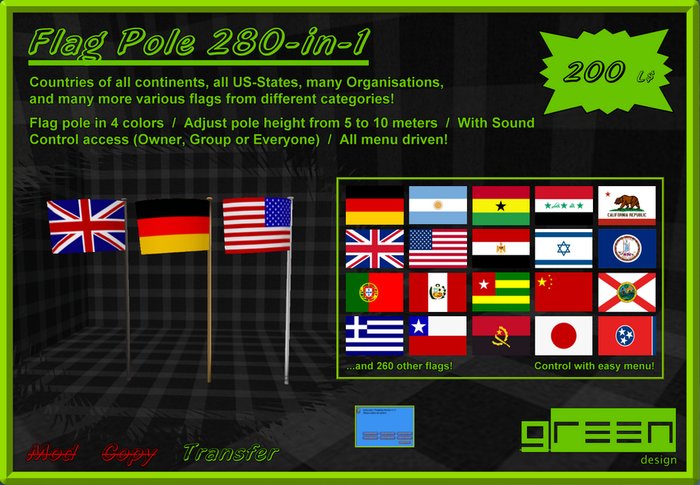 Second Life Marketplace - GD Flag Pole 280-in-1 [Countries, US States ...