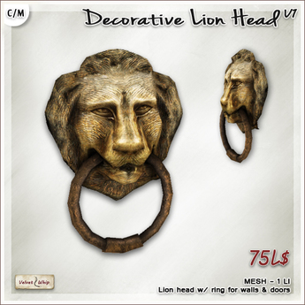 Second Life Marketplace - [V/W] Decorative Lion Head - Brass: 1 LI mesh ...