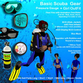 Second Life Marketplace - Scuba Gear Basic + Girl Outfit + Pressure Gauge