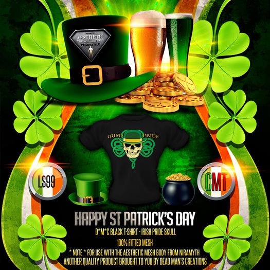 Second Life Marketplace - D*M*C - BLACK AESTHETIC T-SHIRT - IRISH PRIDE ...