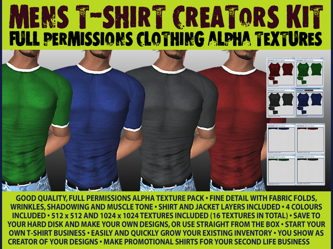Second Life Marketplace - Mens T Shirt Creators Kit - FULL PERM ALPHA ...