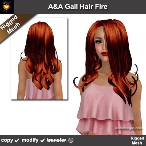 Second Life Marketplace - A&A Gail Hair Fire (Special Color). Rigged ...