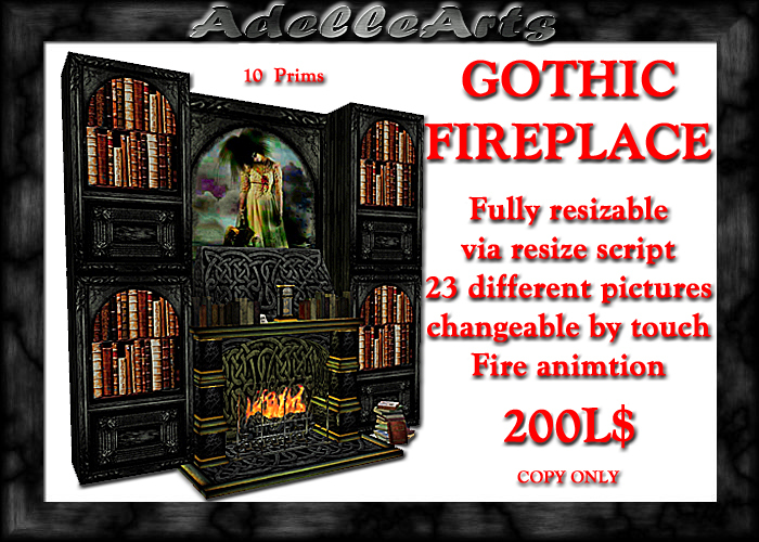 Second Life Marketplace - AdelleArts Gothic Fireplace
