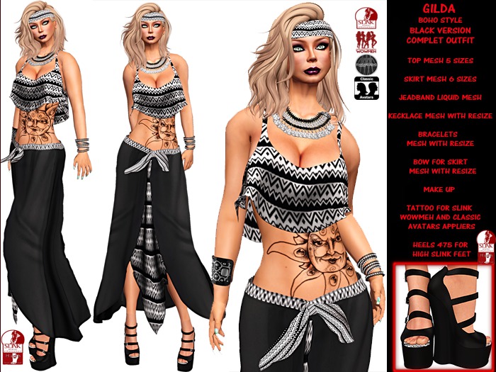Second Life Marketplace Gilda Black Version Boho Style Complet