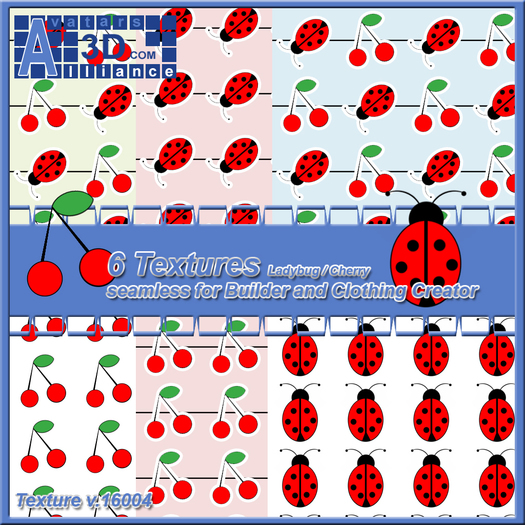 Second Life Marketplace - Textures ladybug cherrry scrap kit - builder kit