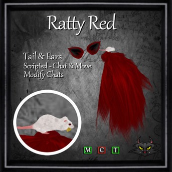 Second Life Marketplace - Psychotic Neko Gacha Tail + Ear Set Ratty Red