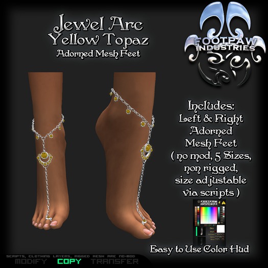 Second Life Marketplace - [FPI] Jewel Arc Yellow Topaz Feet - Lovely ...