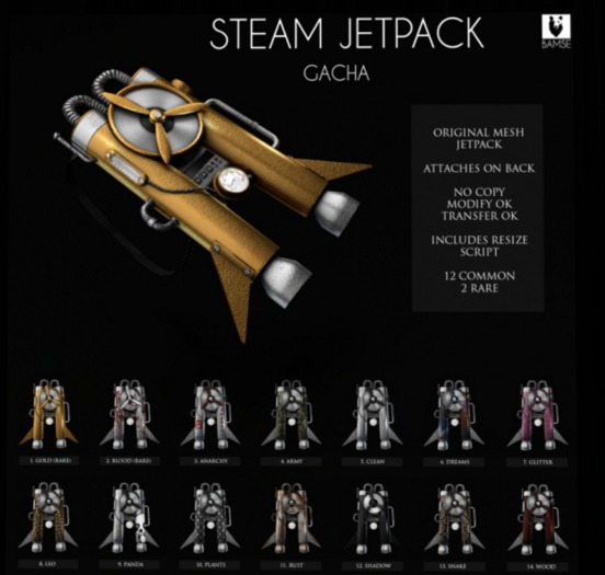 Second Life Marketplace - 1. :BAMSE: Steam Jetpack - Gold RARE