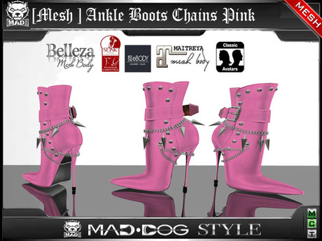 Second Life Marketplace - [Mesh ] Ankle Boots Chains & Spikes Pink