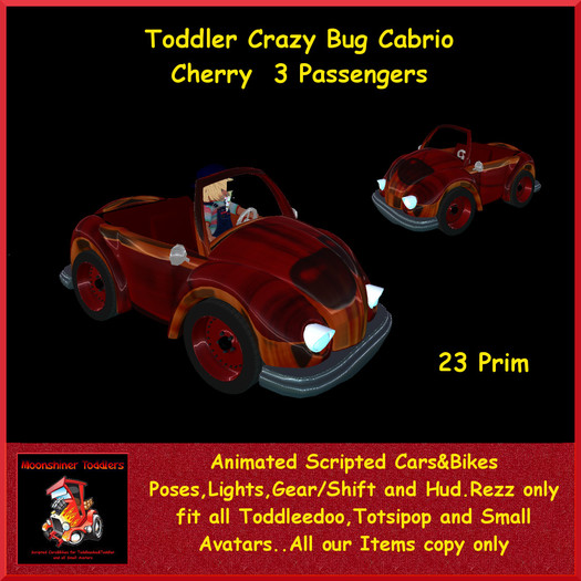 Second Life Marketplace - Toddler Crazy Bug Cabrio Cherry 3 Passengers