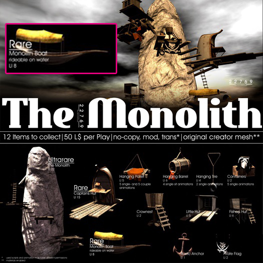 Second Life Marketplace - 22769 ~ [bauwerk] Monolith Boat - RARE
