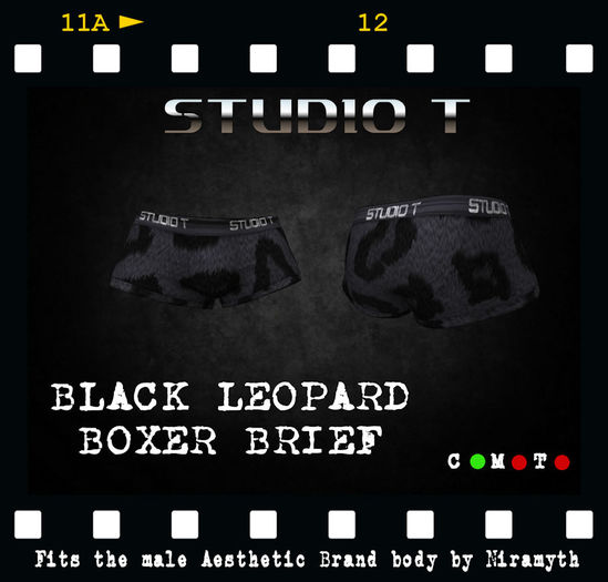 Second Life Marketplace - :::STUDIO T ::: BLACK LEOPARD BOXER BRIEF FOR ...