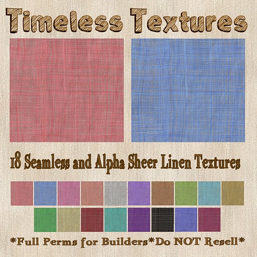 Second Life Marketplace - 18 Seamless & Alpha Sheer Linen Timeless Textures