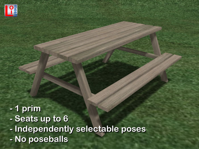 Second Life Marketplace - 1 Prim Mesh Picnic Table