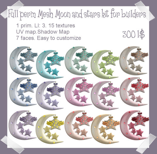 Second Life Marketplace - Full Perm MESH Moon and Stars kit for builders