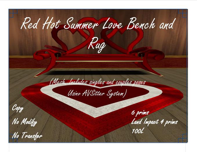 Second Life Marketplace - Red Hot Summer Love Bench and Rug
