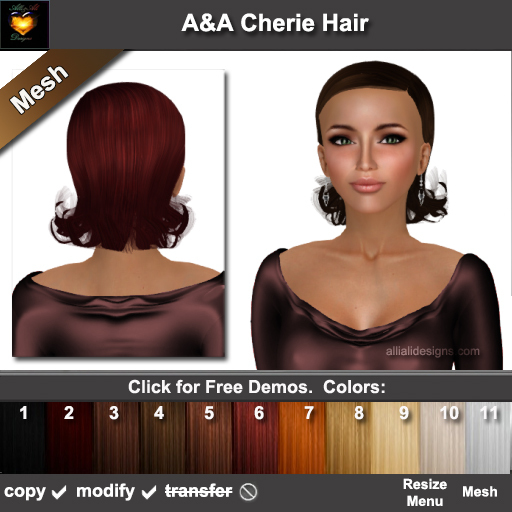 Second Life Marketplace - A&A Cherie Hair FREE DEMOs. Medium length ...