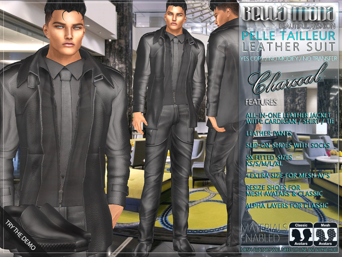 Second Life Marketplace - Bella Moda: Pelle Tailleur Charcoal Leather ...