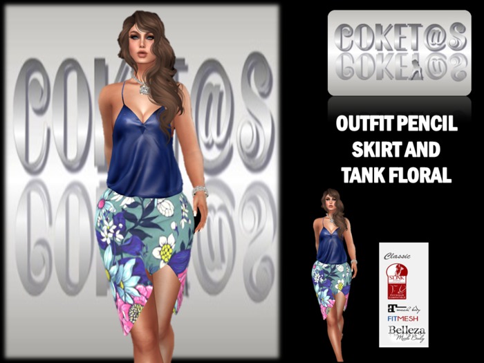 Second Life Marketplace - coket@s OUTFIT PENCIL SKIRT AND TANK FLORAL