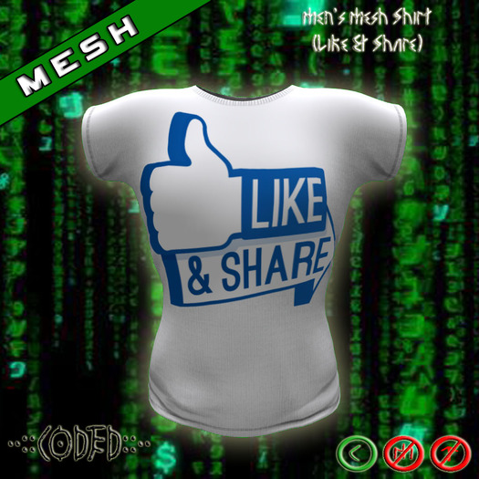 Second Life Marketplace - ..:: CODED ::.. Men's Mesh Shirt (Like & Share)