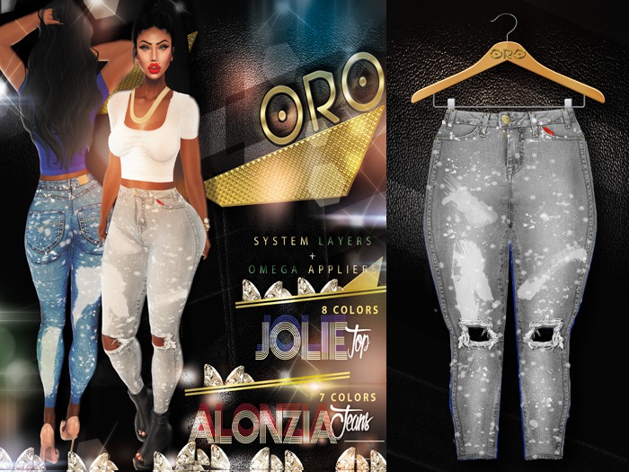 Second Life Marketplace - ORO - Alonzia Bleached Jeans - Grey