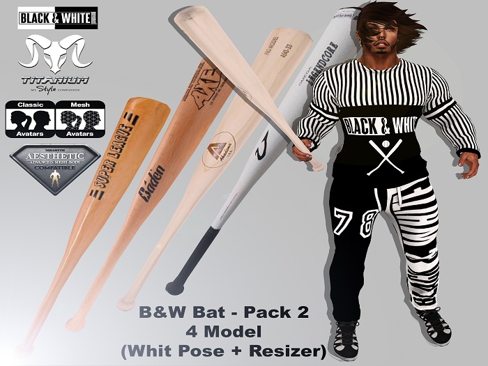 Second Life Marketplace - B&W Bat - Pack 2 (With Pose + Resizer)