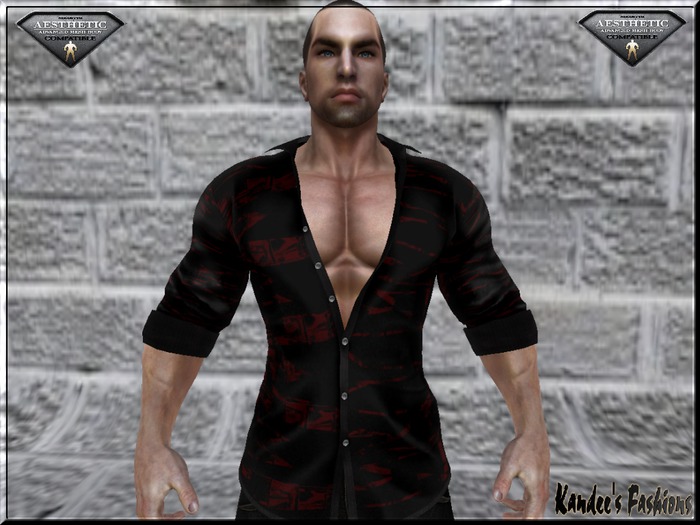 Second Life Marketplace - AESTHETIC Black & Red Half Unbuttoned Shirt