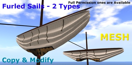 Second Life Marketplace - Furled Sail Mesh 2 Types - Copy & Mod